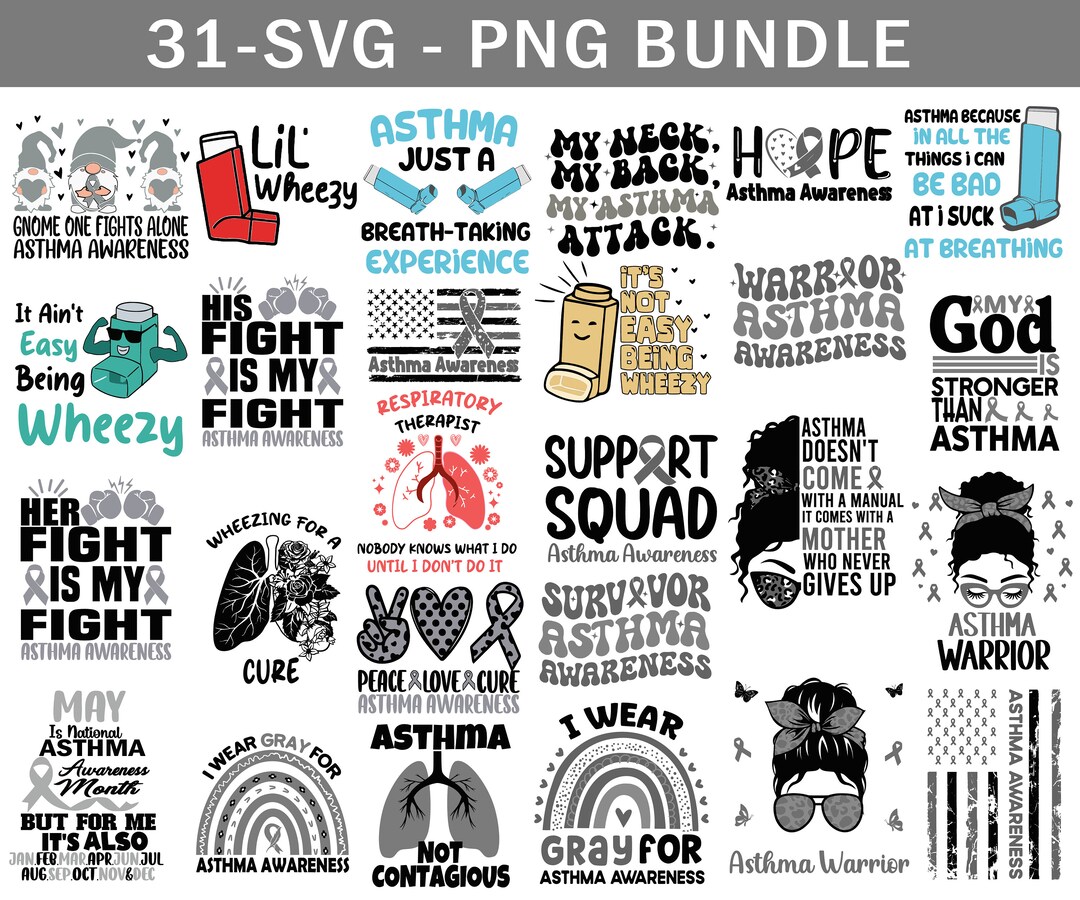 Asthma Awareness Svg Png Bundle, Asthma Awareness Ribbon, Funny Asthma ...