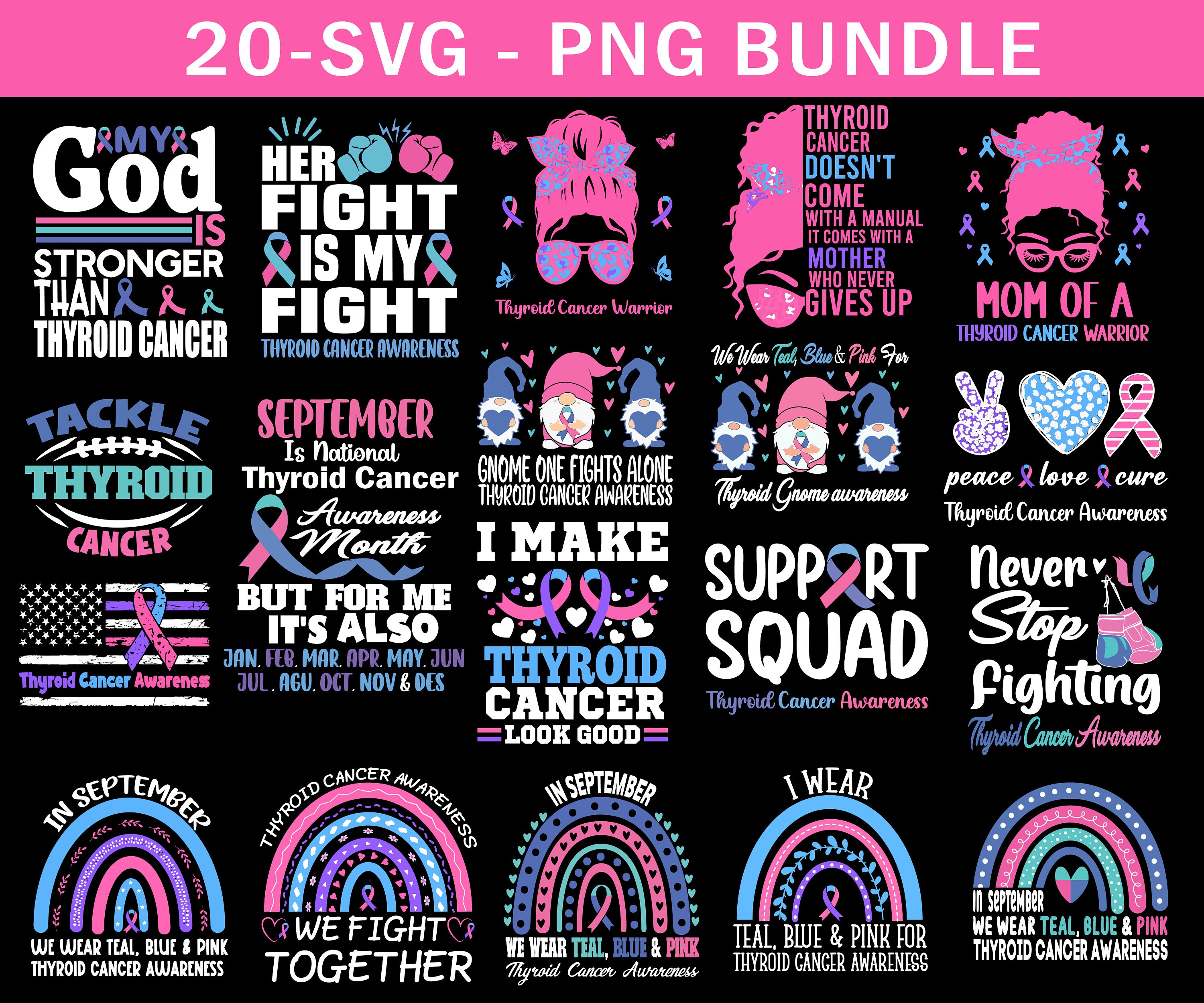 Thyroid Cancer Awareness Svg Png Bundle, Thyroid Cancer Ribbon Warrior ...