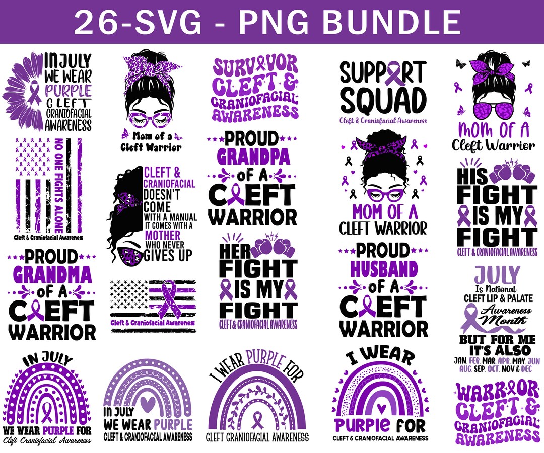 Cleft Craniofacial Awareness Svg Png Bundle, Purple Ribbon Svg, Cleft ...