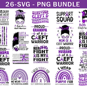 Cleft Craniofacial Awareness Svg Png Bundle, Purple Ribbon Svg, Cleft ...
