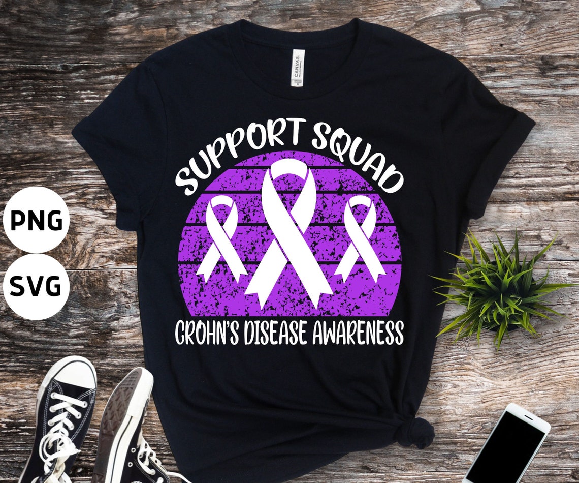 Crohn's Disease Awareness Svg Png, Support Squad Svg, Purple Ribbon Svg ...