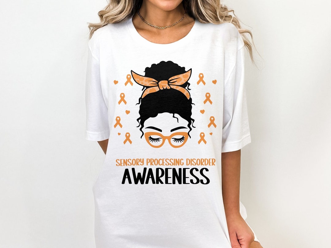 Sensory Processing Disorder Awareness Messy Bun Svg, Png, Orange Ribbon ...