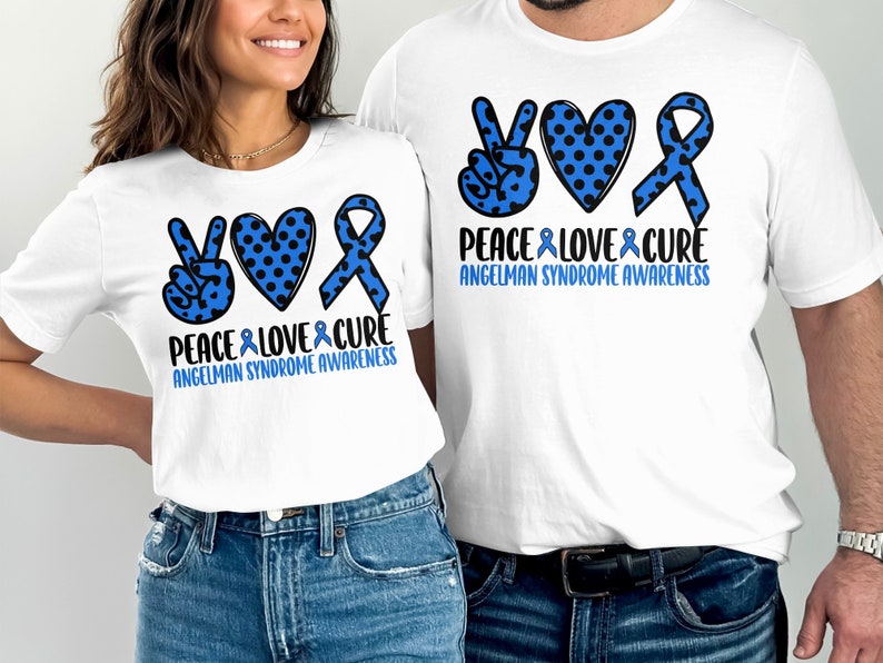 Angelman Syndrome Awareness Svg Png, Peace Love Cure Svg, Blue Ribbon ...