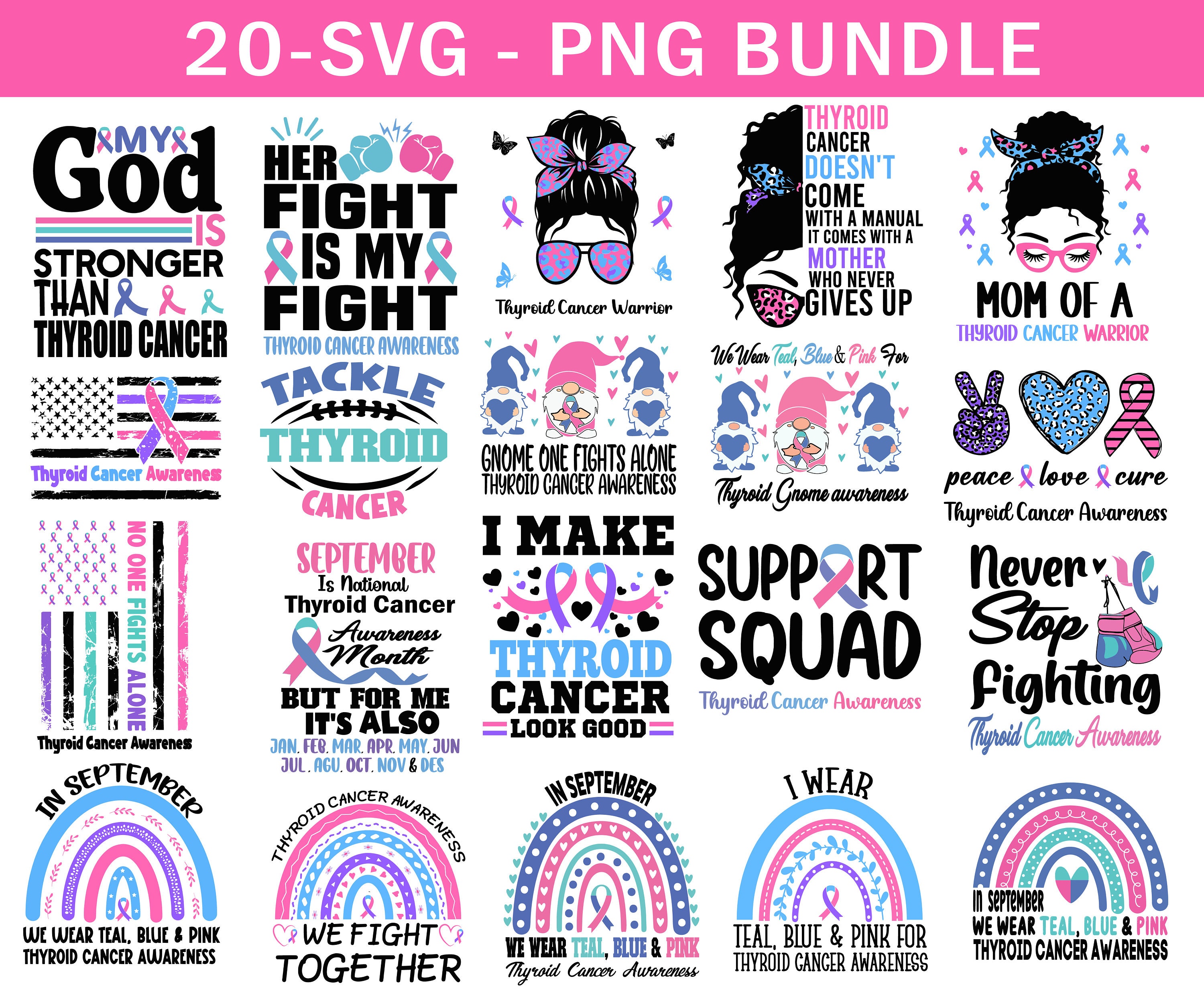 Thyroid Cancer Awareness Svg Png Bundle Thyroid Cancer Ribbon - Etsy