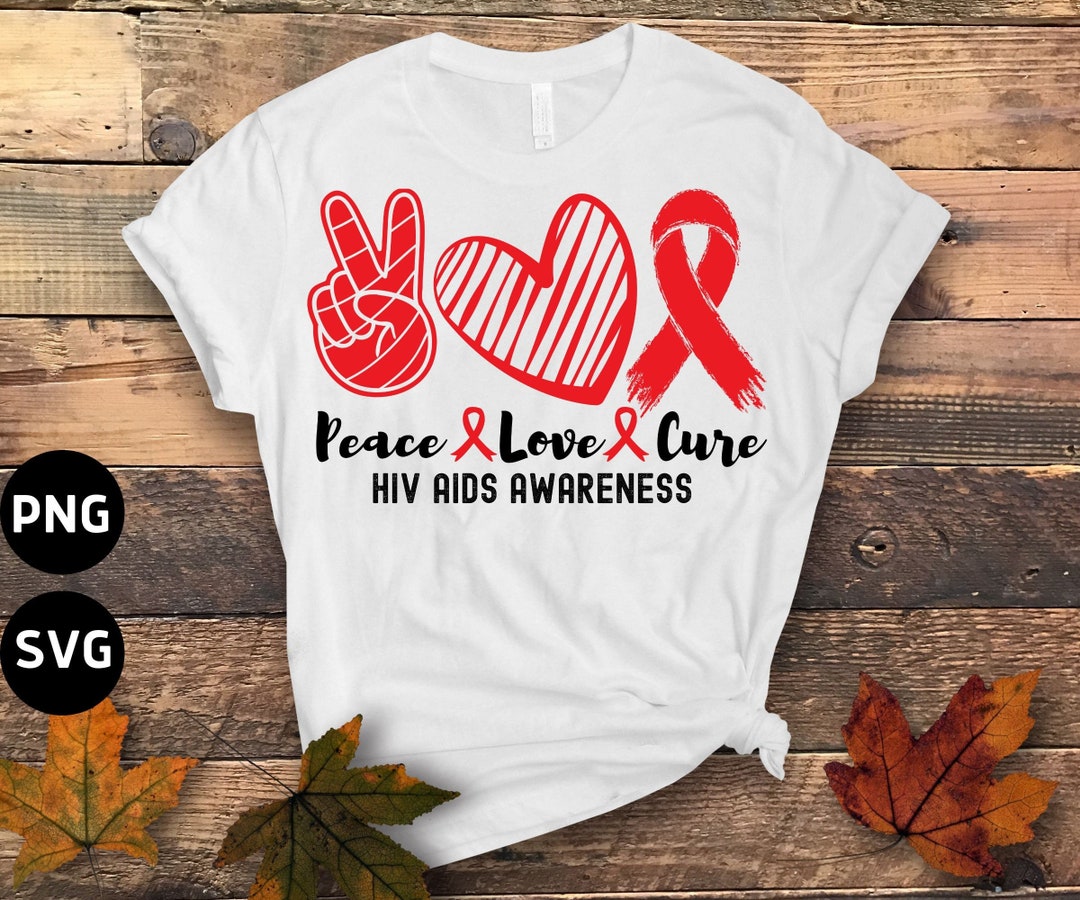 HIV AIDS Awareness Svg Png, Peace Love Cure Svg, Red Ribbon Svg, World ...