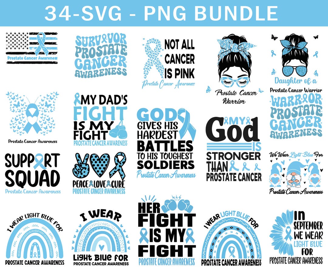 Prostate Cancer Awareness Png Svg Bundle, Light Blue Ribbon Svg ...