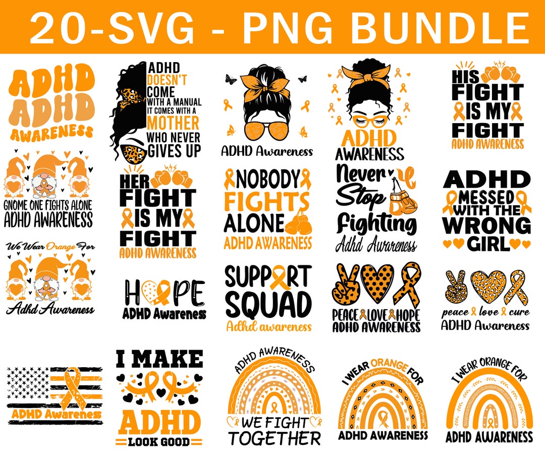 ADHD Awareness Svg Png Bundle, Orange Ribbon Svg, Digital Download ...