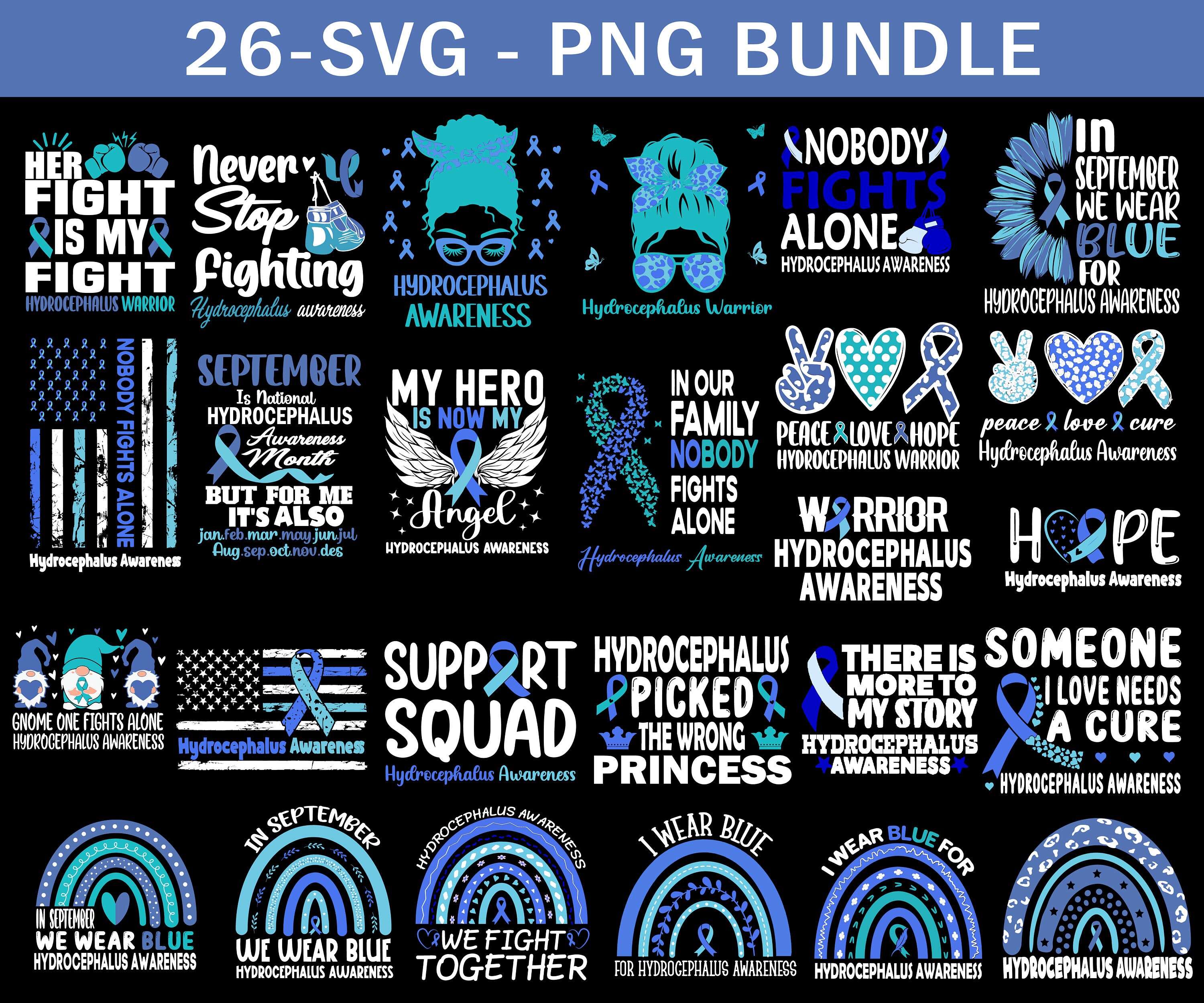 Hydrocephalus Awareness Svg Png Bundle, Hydrocephalus Svg, Blue Ribbon ...