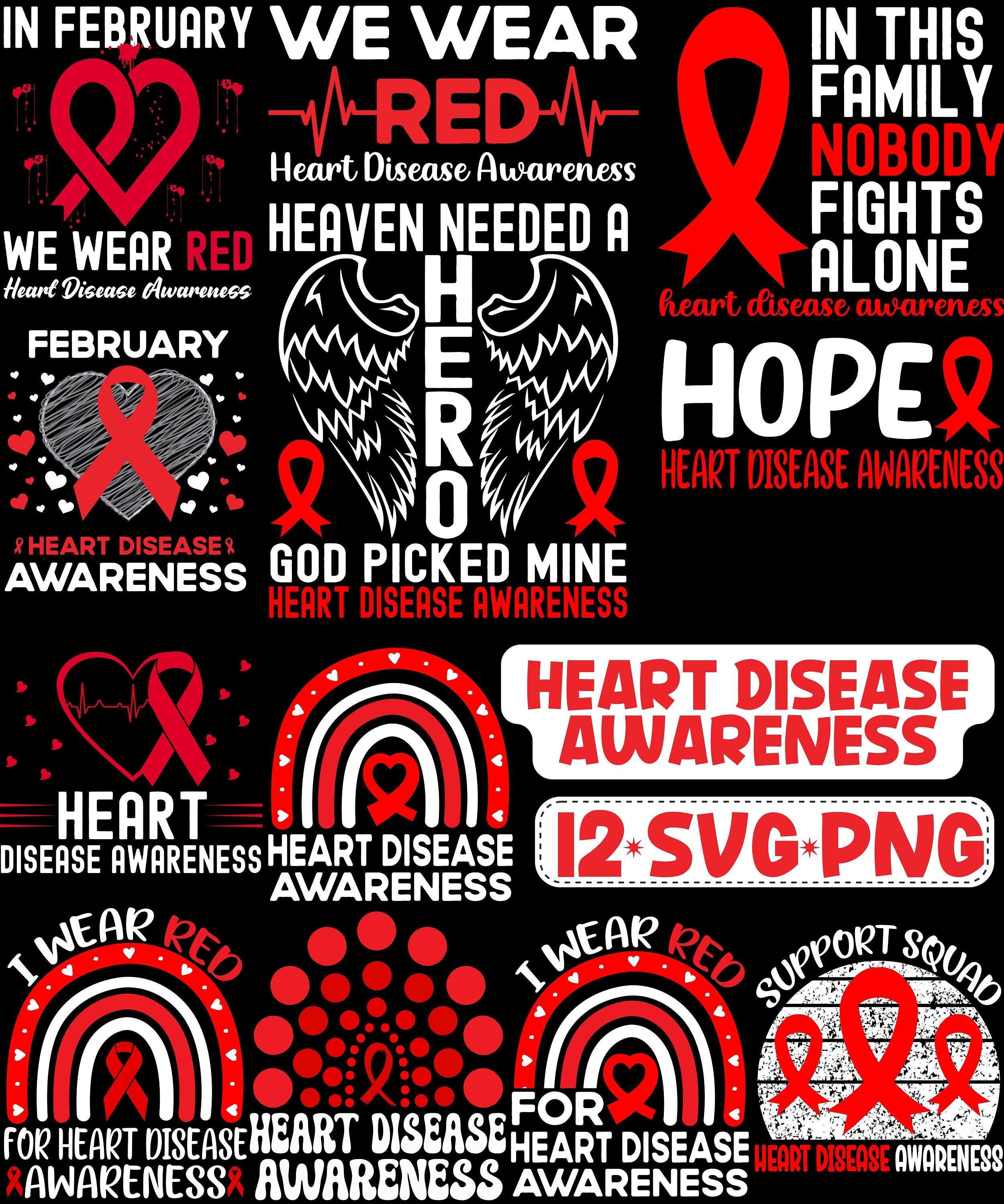 Heart Disease Awareness Svg Png Bundle Heart Health Awareness - Etsy