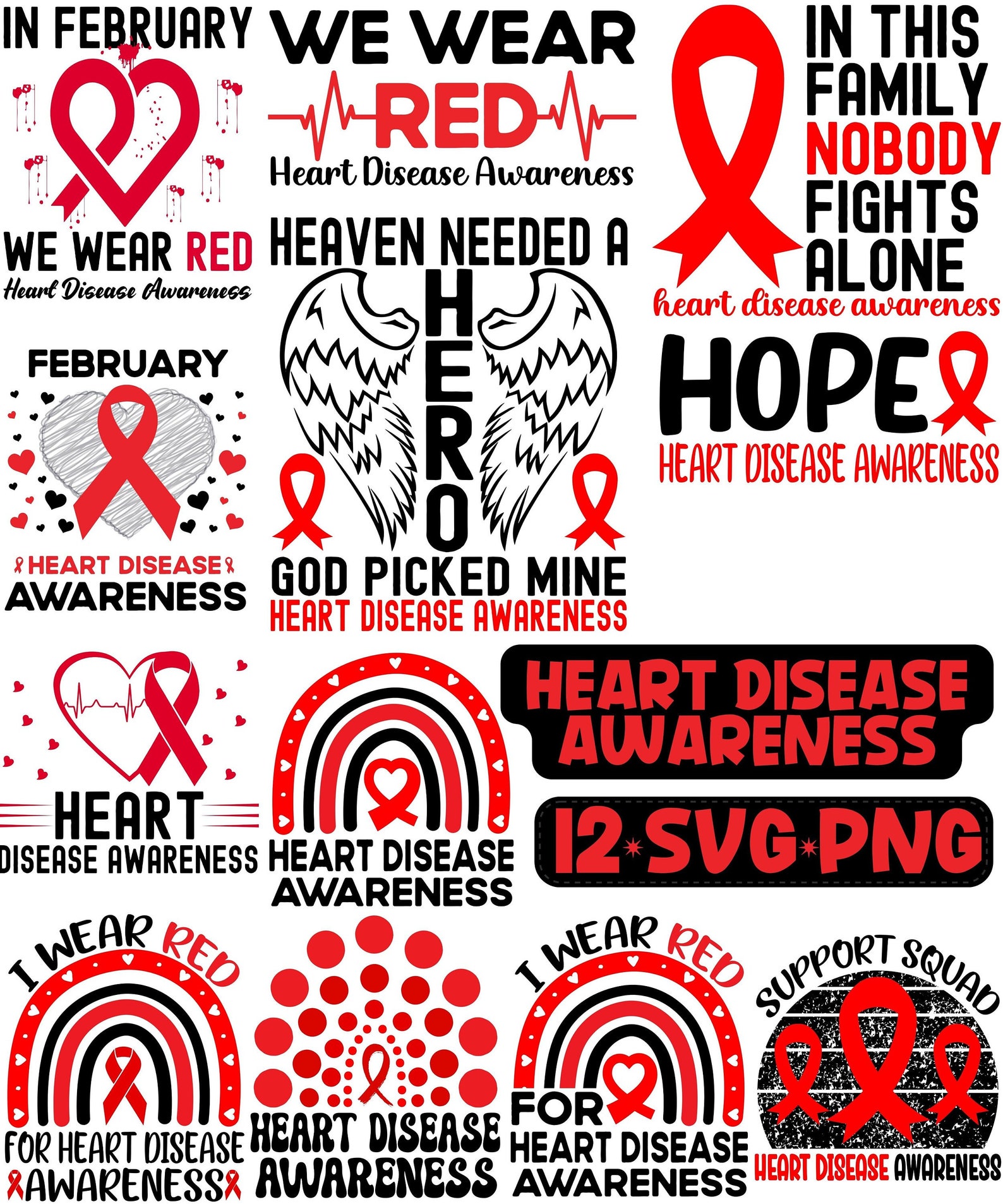 Heart Disease Awareness Svg Png Bundle Heart Health Awareness - Etsy