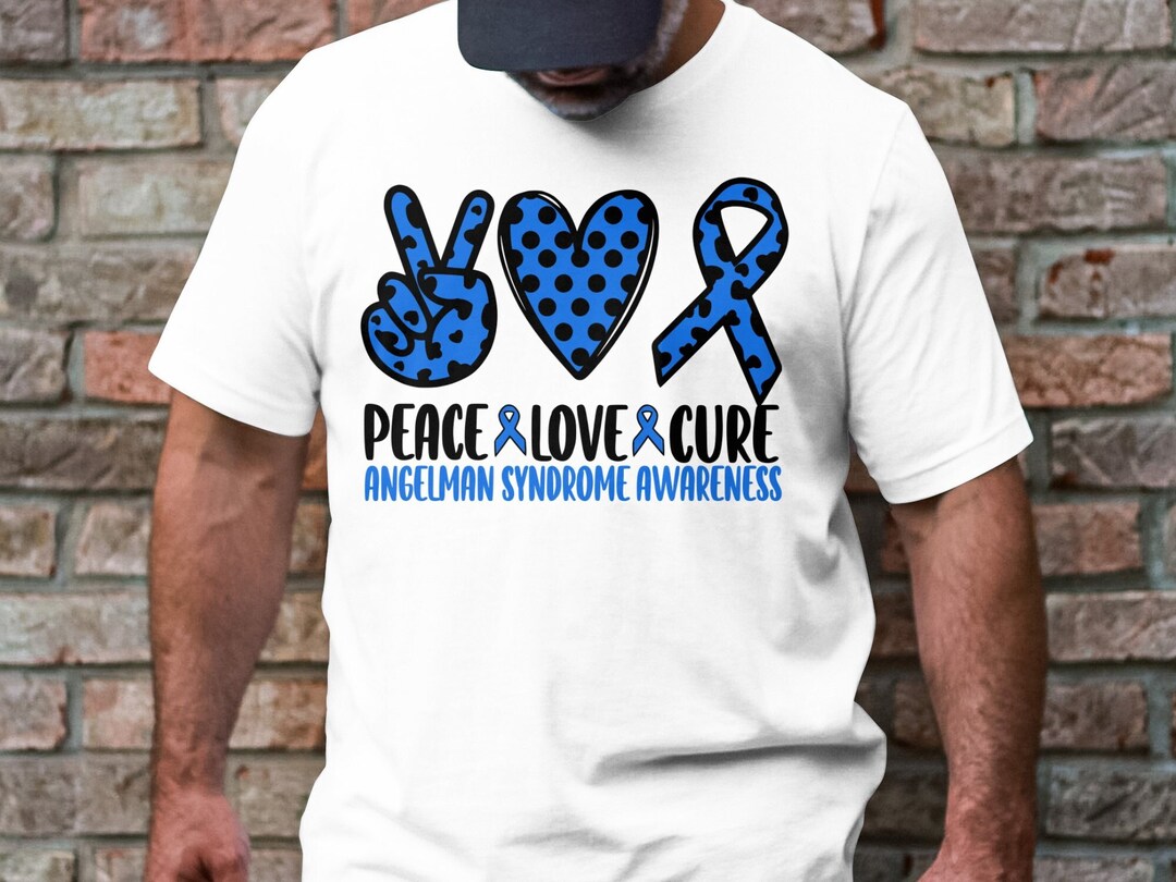 Angelman Syndrome Awareness Svg Png, Peace Love Cure Svg, Blue Ribbon ...