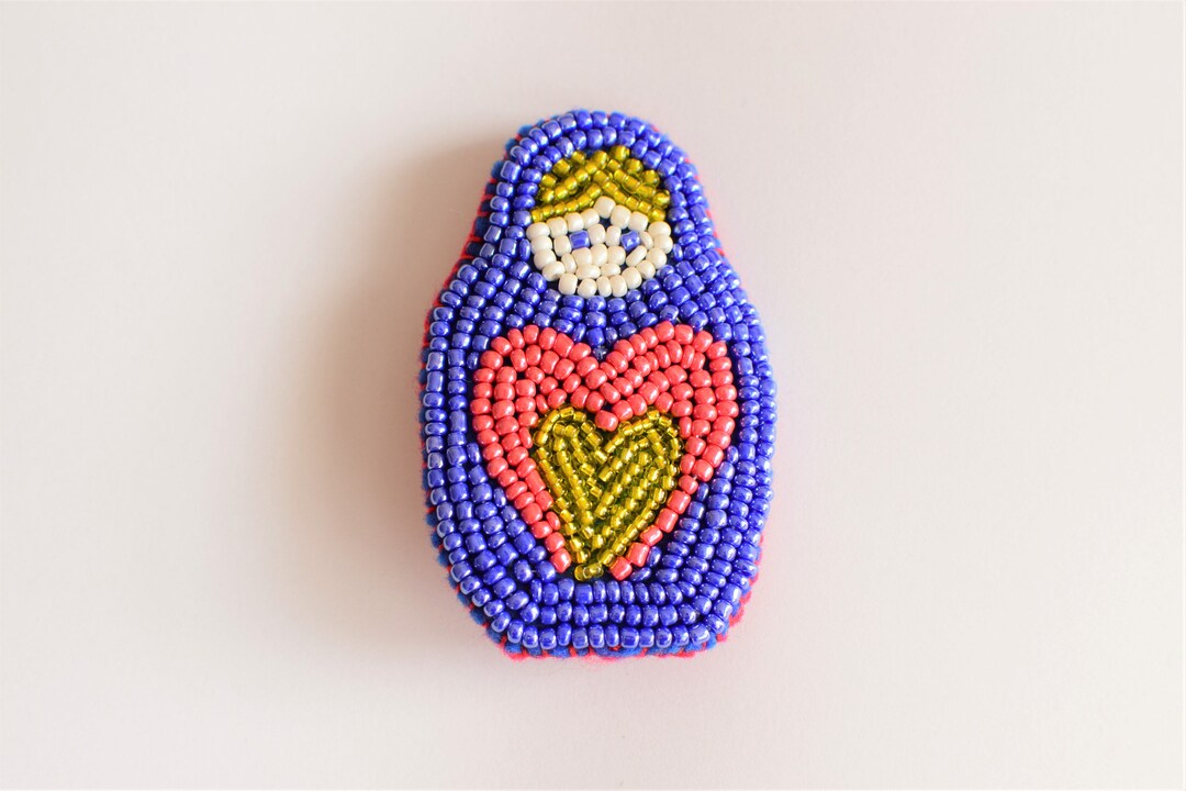 Beaded Embroidered Heart Matryoshka Doll Brooch Pin, Handmade Brooch - Etsy