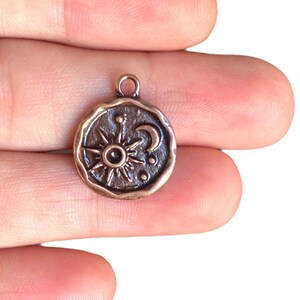 2 Copper Moon Charms - Antique Copper Plated Moon Pendant - Star Charms ...