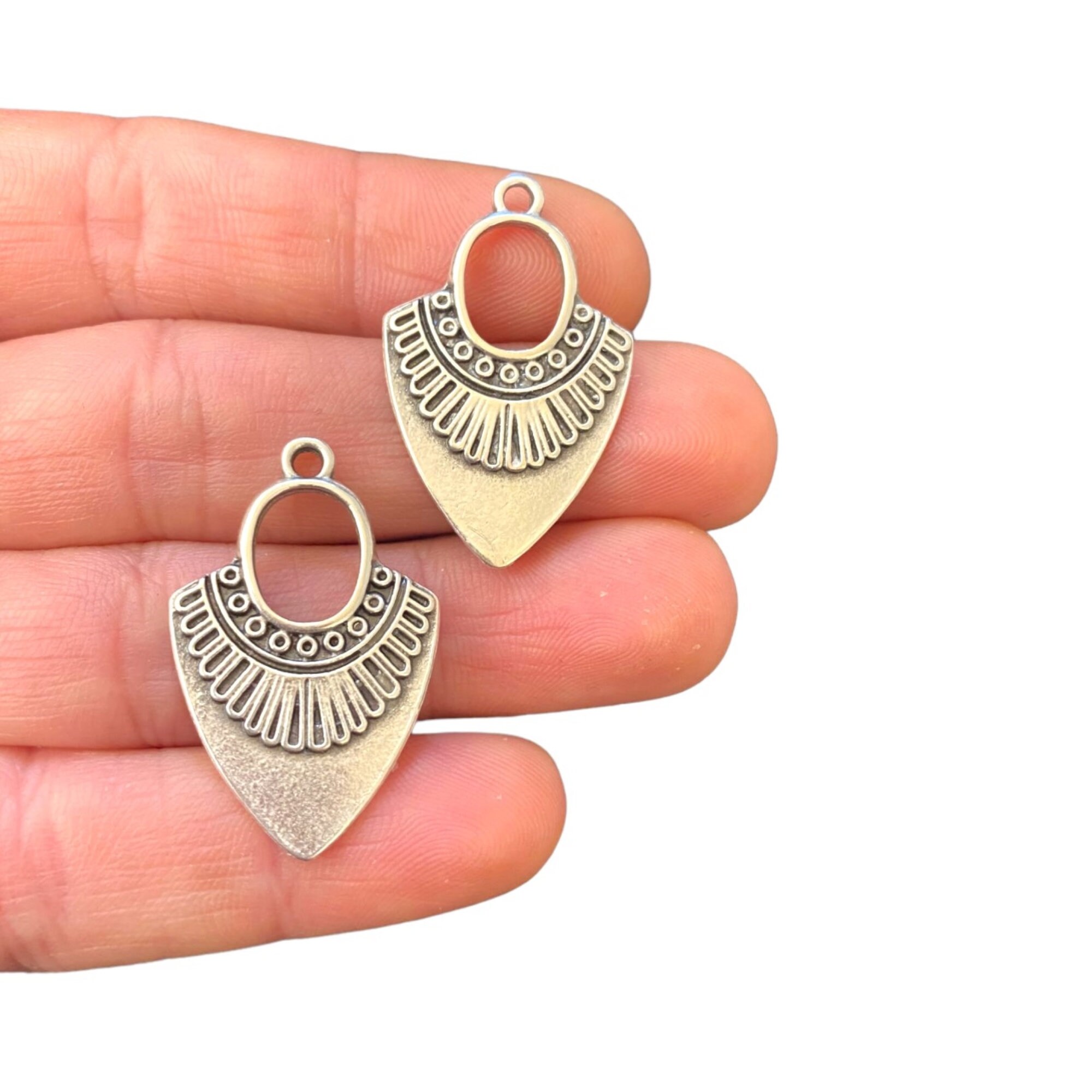 2 Silver Ethnic Charm Antique Silver Plated Earring Components Ethnic ...