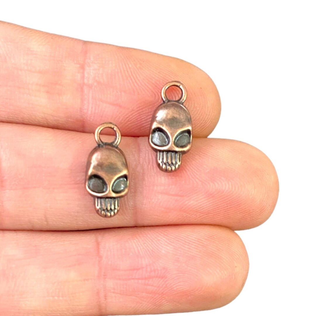 5 Copper Skull Charms Antique Copper Plated Skull Pendant Findings ...