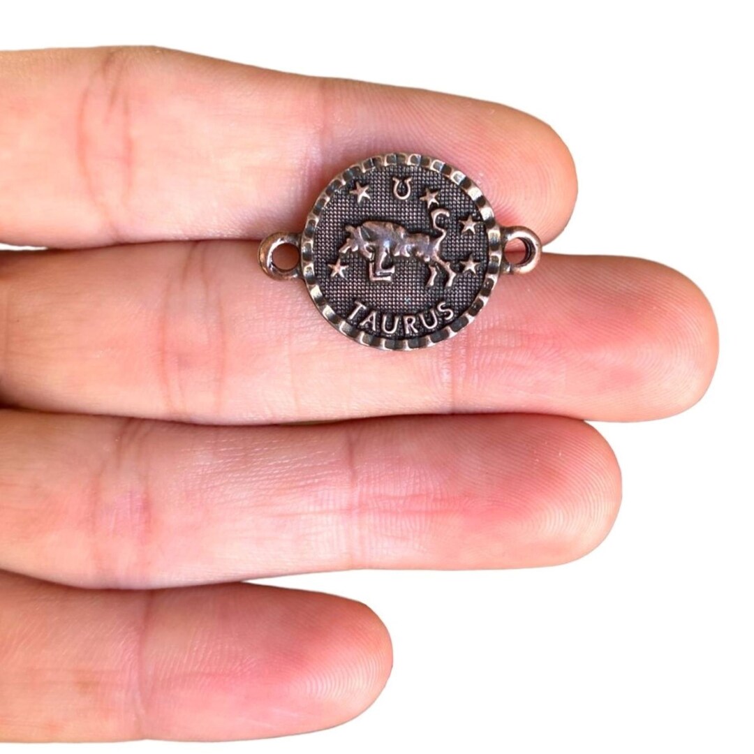 Antique Copper Taurus Zodiac Charm – Two Loop Horoscope Pendant ...