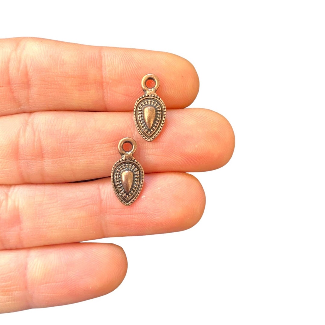 10 Copper Teardrop Charm Antique Copper Plated Minimalist Teardrop ...