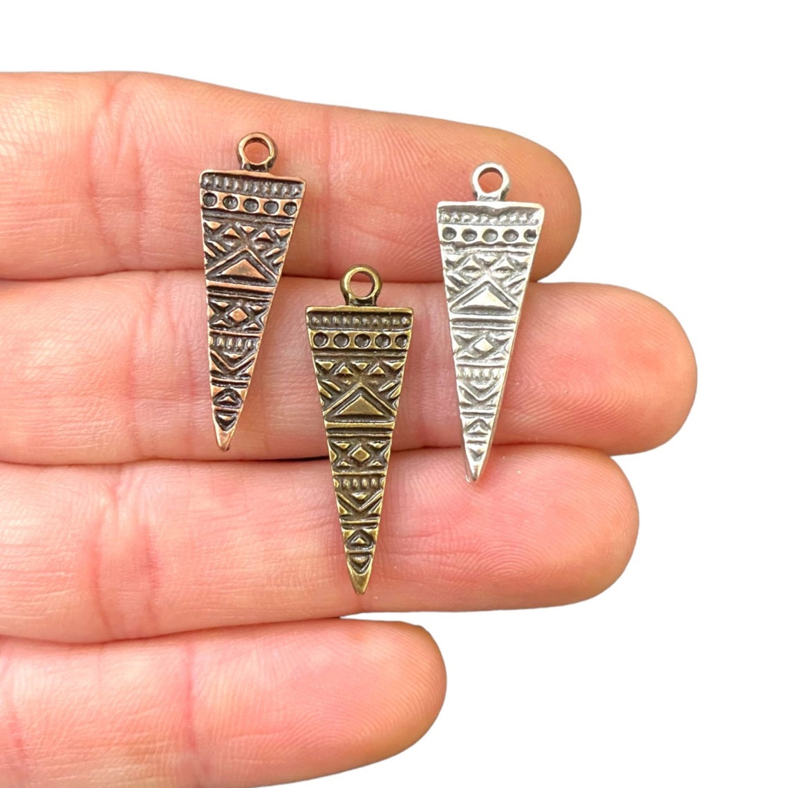 2 Silver Ethnic Triangle Charms Triangle Pendant Antique Silver Plated ...