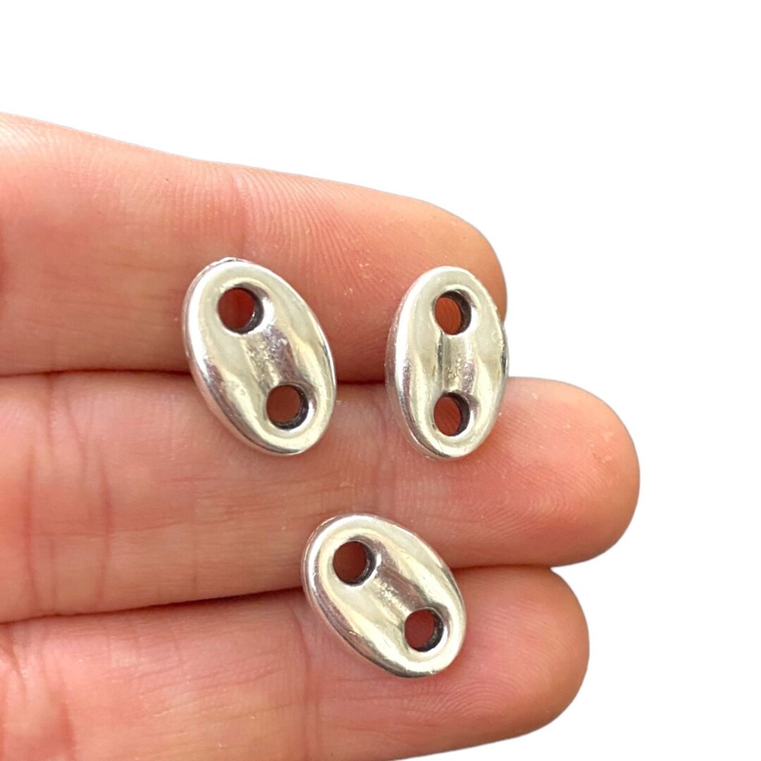 3 Silver Button Charm Antique Silver Plated Button Spacer Beads Metal ...