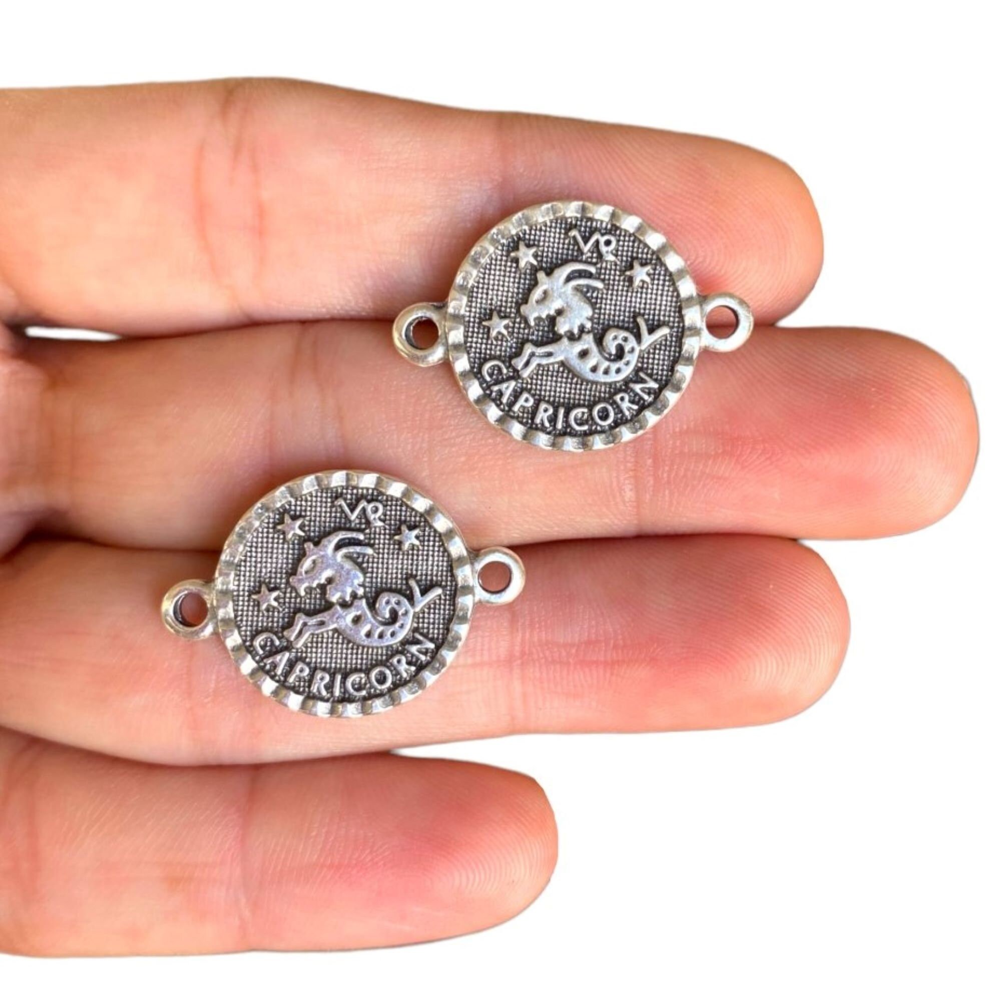Silver Zodiac Sign Connector Antique Silver Plated Capricorn Charms ...