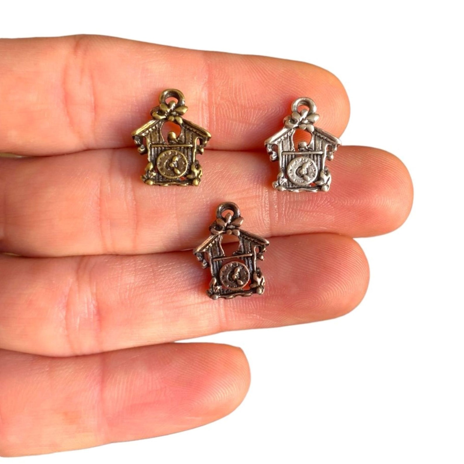 2 Silver Cuckoo Clock Charm Antique Silver Plated Clock Pendant Clock ...