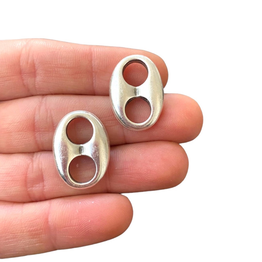 2 Silver Button Charm Antique Silver Plated Button Spacer Beads Metal ...