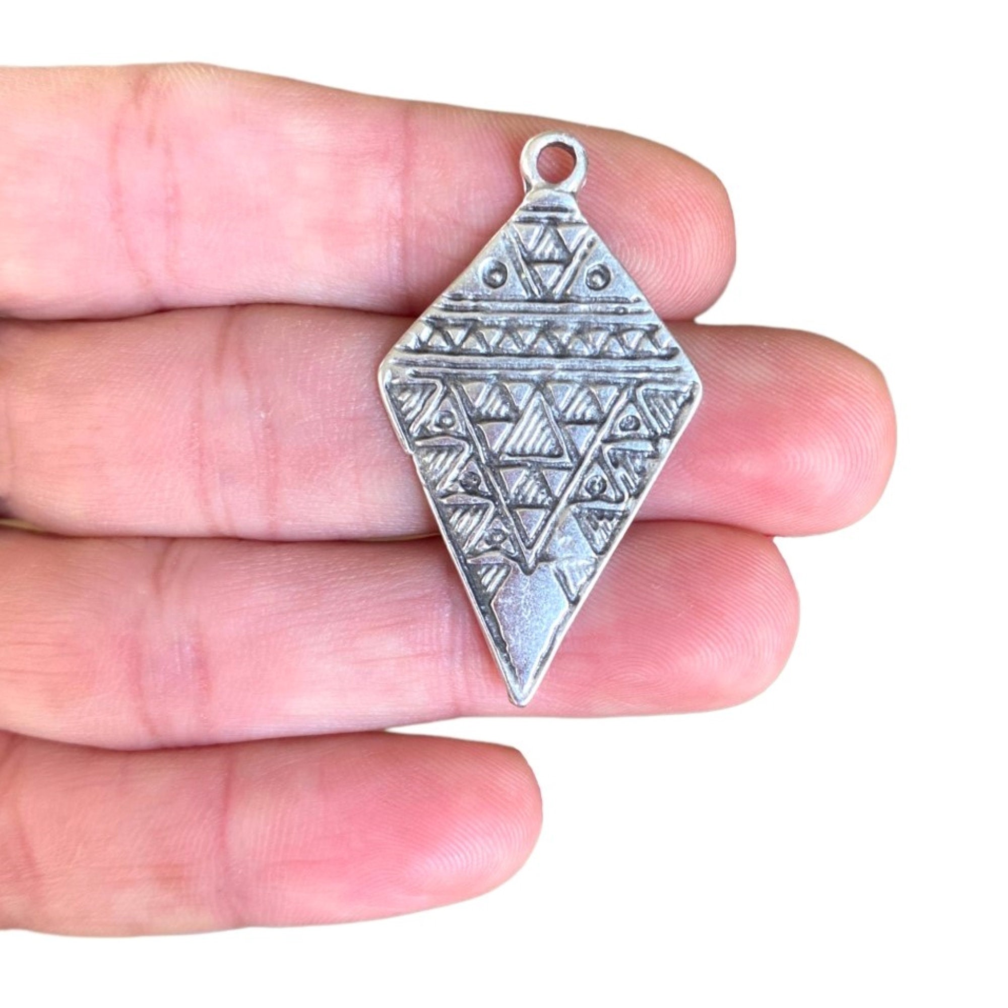 Indian Charm, 2 Antique Silver Plated Ethnic Triangle Charm, Ethnic ...