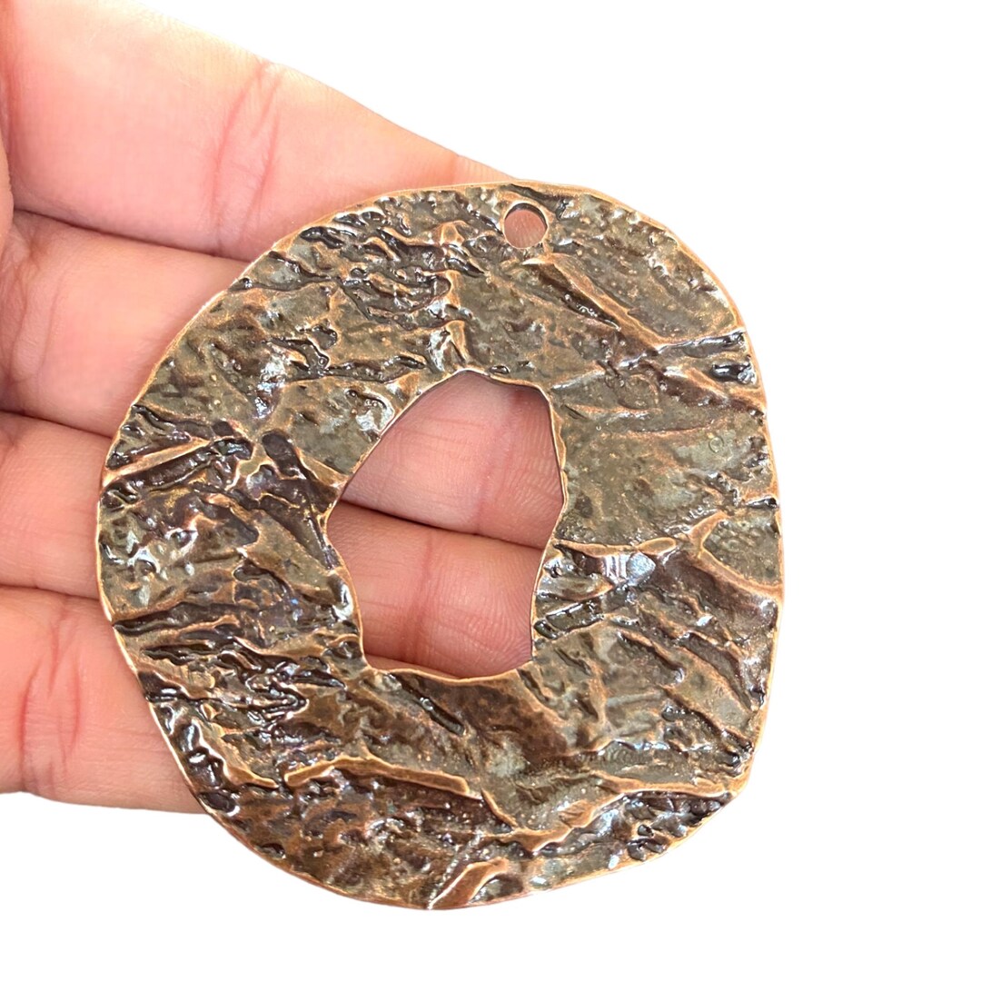 Hammered Big Connector Pendant - Antique Copper Plated Hammered ...