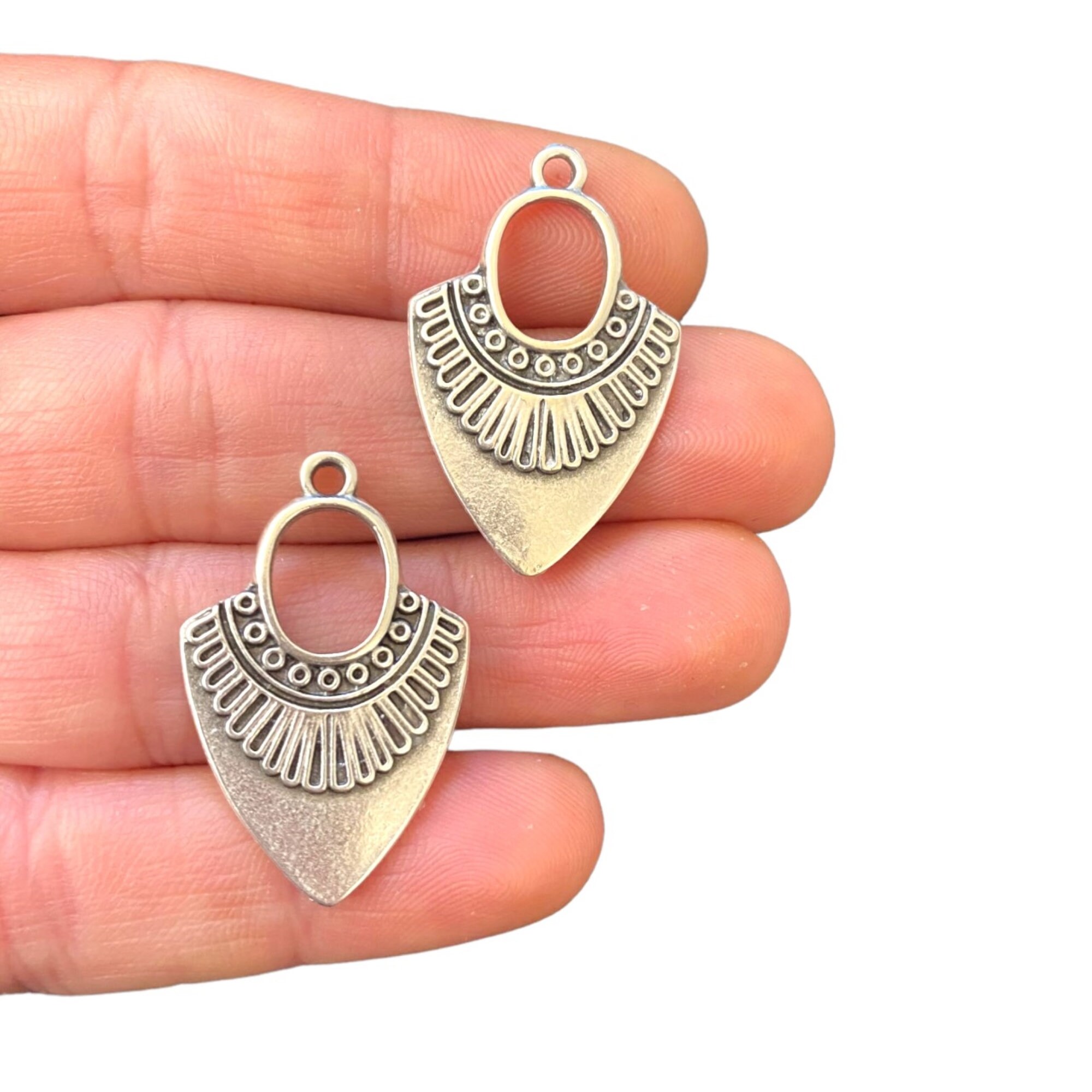 2 Silver Ethnic Charm Antique Silver Plated Earring Components Ethnic ...