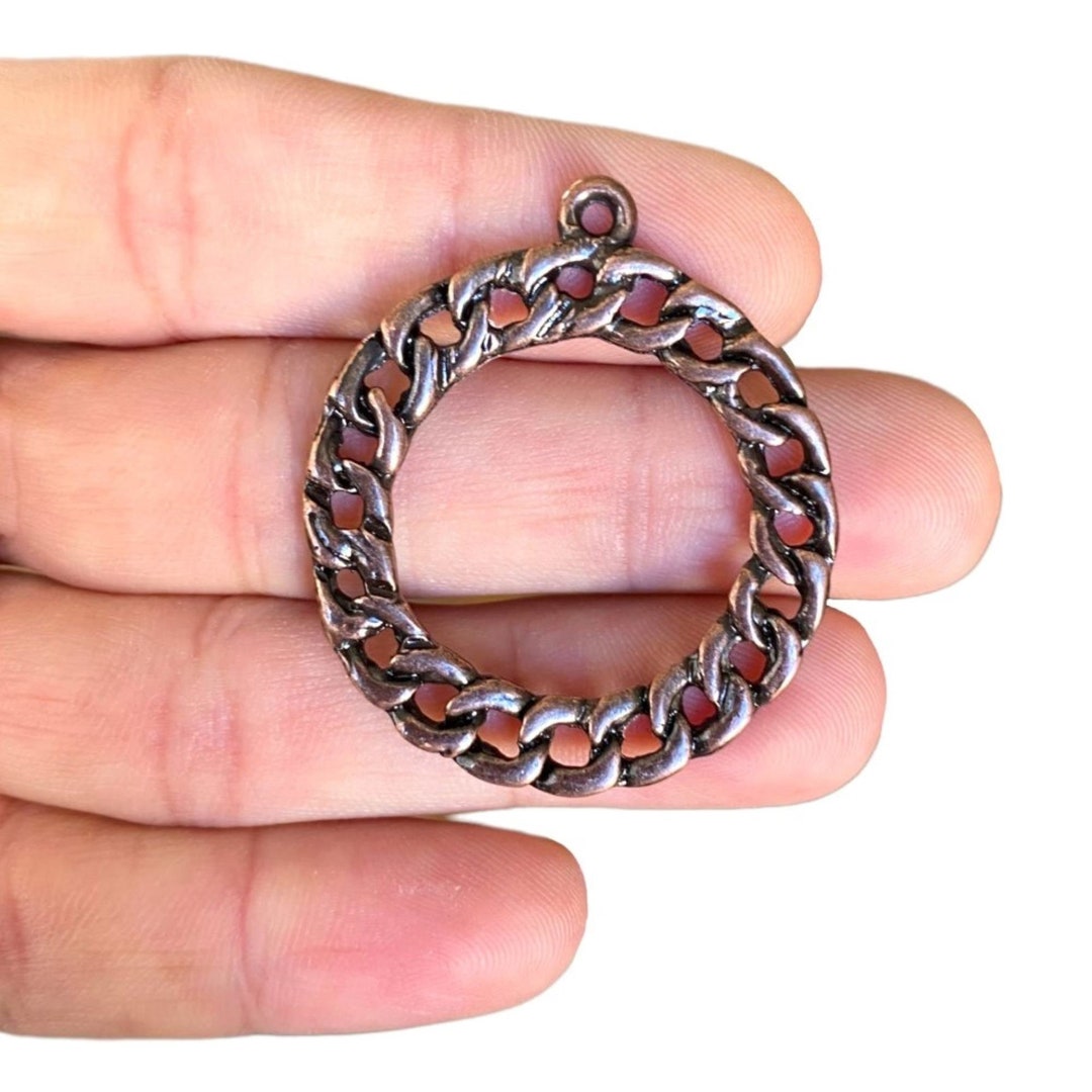 Copper Round Chain Charm - Antique Copper Plated Chain Round Pendant ...