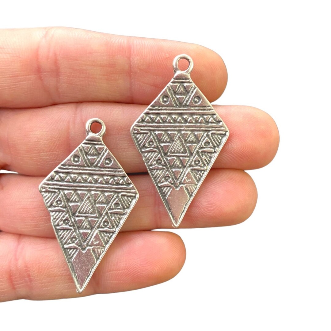 Indian Charm, 2 Antique Silver Plated Ethnic Triangle Charm, Ethnic ...