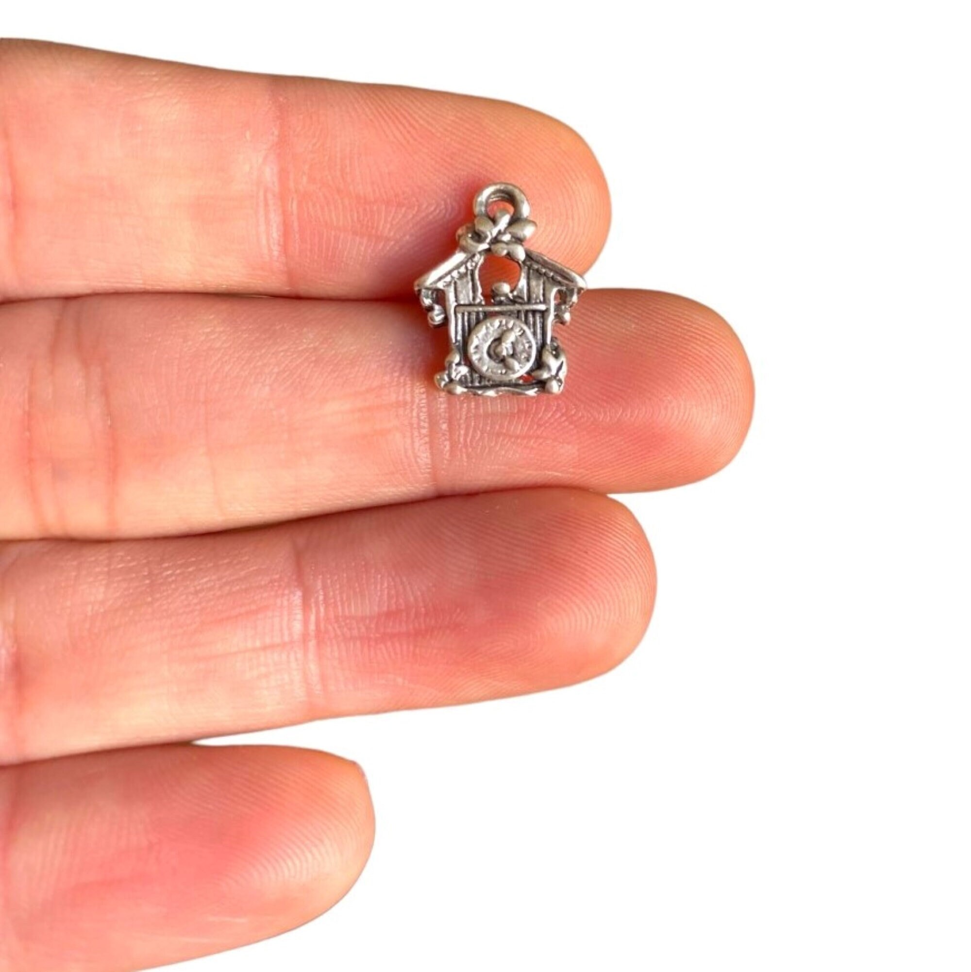 2 Silver Cuckoo Clock Charm Antique Silver Plated Clock Pendant Clock ...
