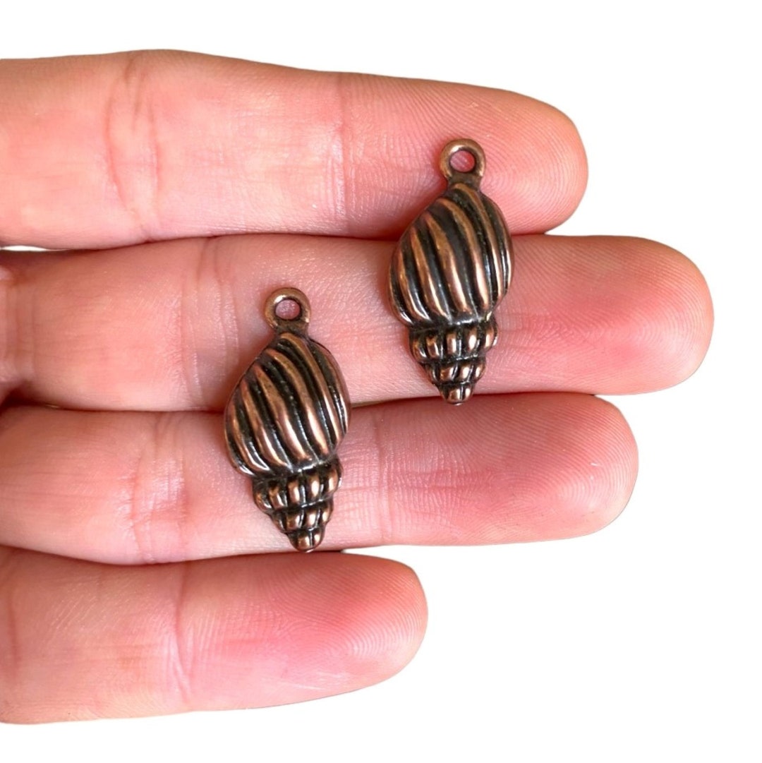 2 Copper Seashell Charms – Antique Copper Plated Beach Pendants ...