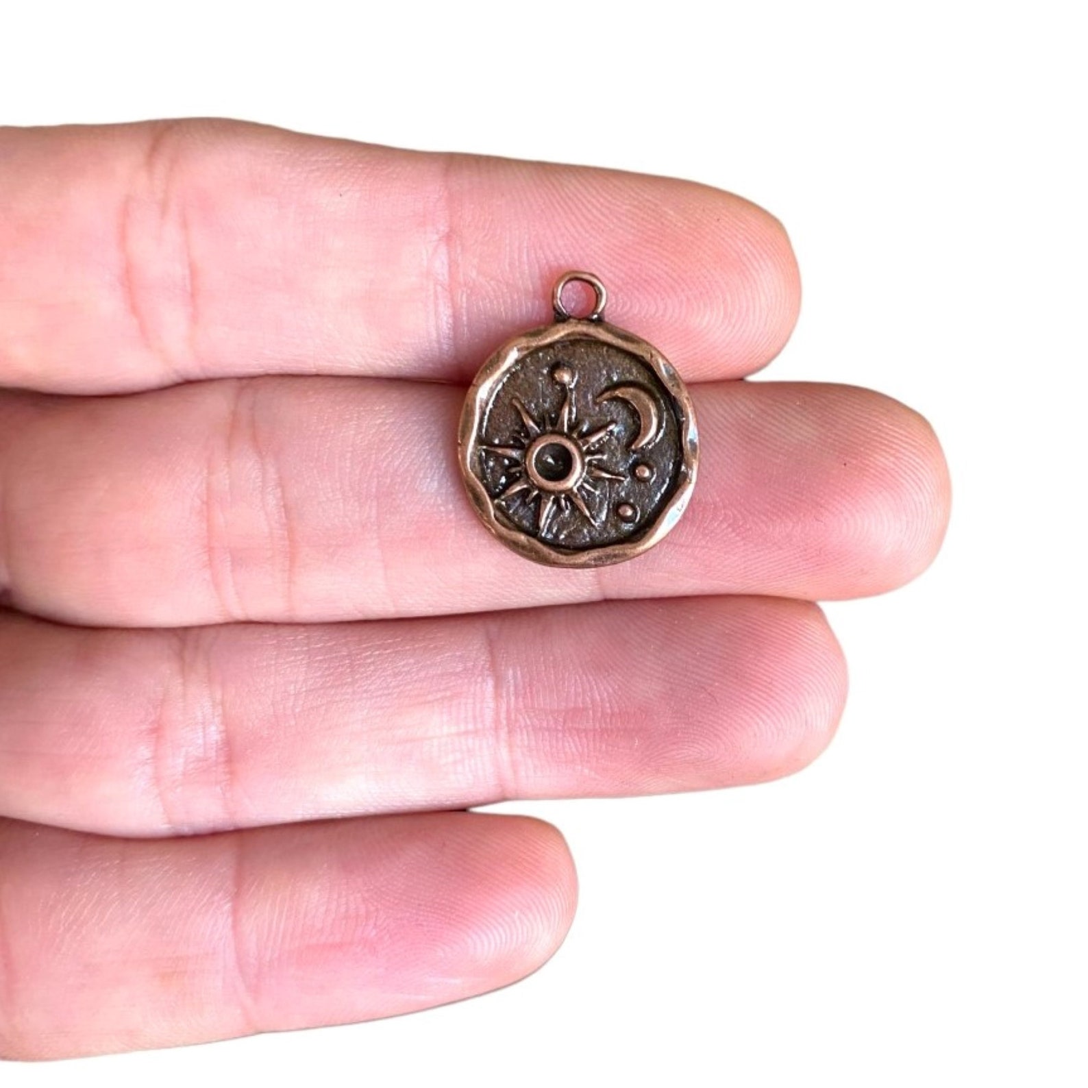 2 Copper Moon Charms Antique Copper Plated Moon Pendant Star Charms ...