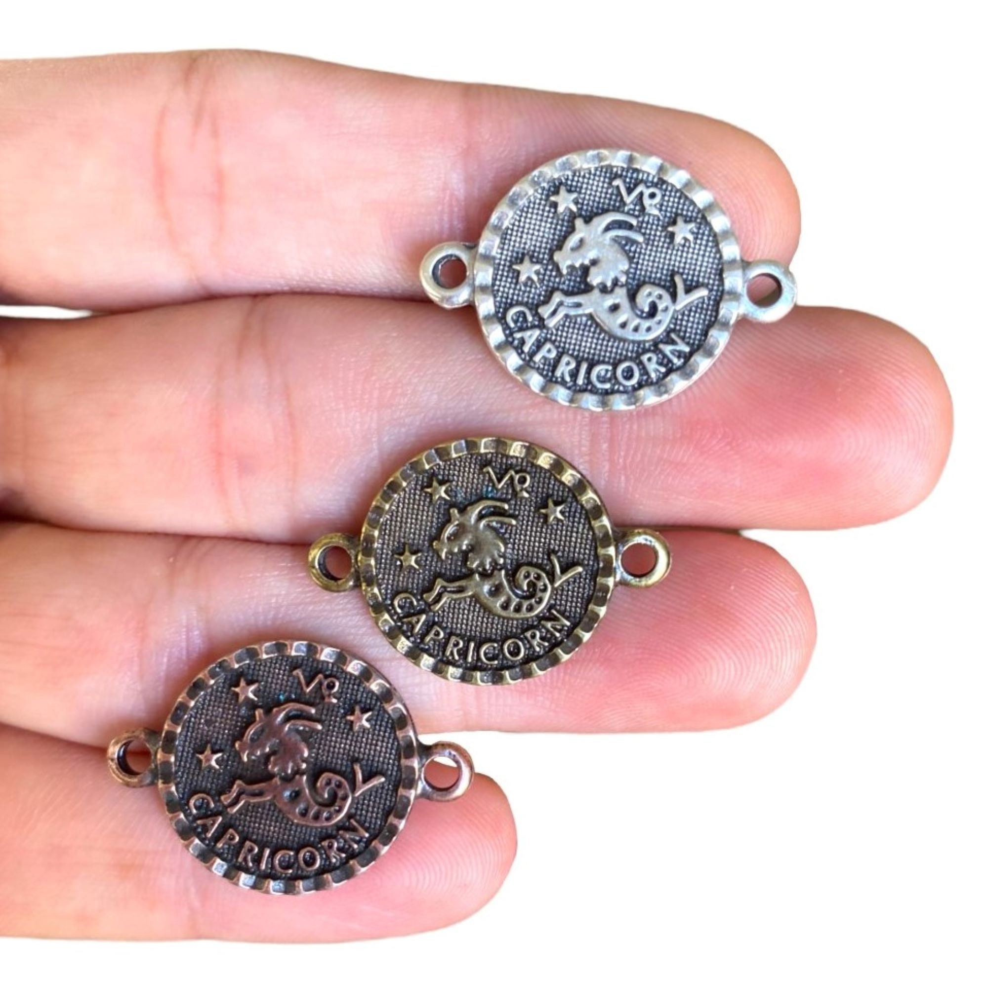 Silver Zodiac Sign Connector Antique Silver Plated Capricorn Charms ...