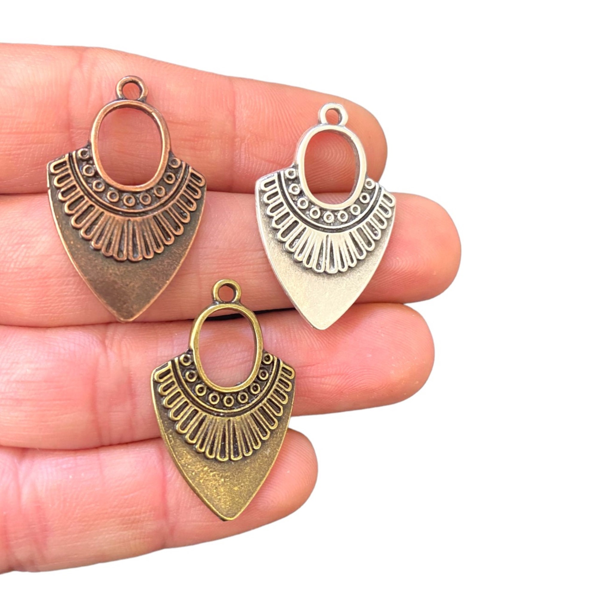 2 Silver Ethnic Charm Antique Silver Plated Earring Components Ethnic ...