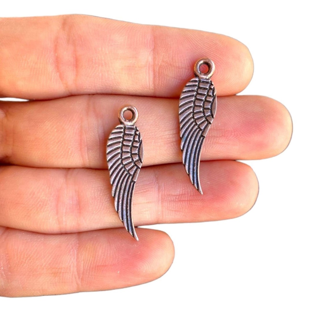 5 Copper Wing Charms – Antique Copper Plated Feather Pendant – Angel ...