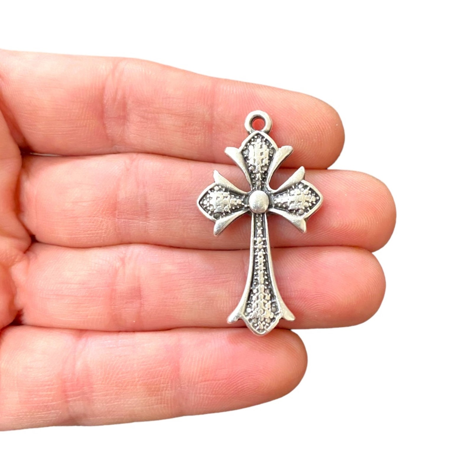Silver Cross Charm Antique Silver Plated Cross Pendant Religious Charms ...