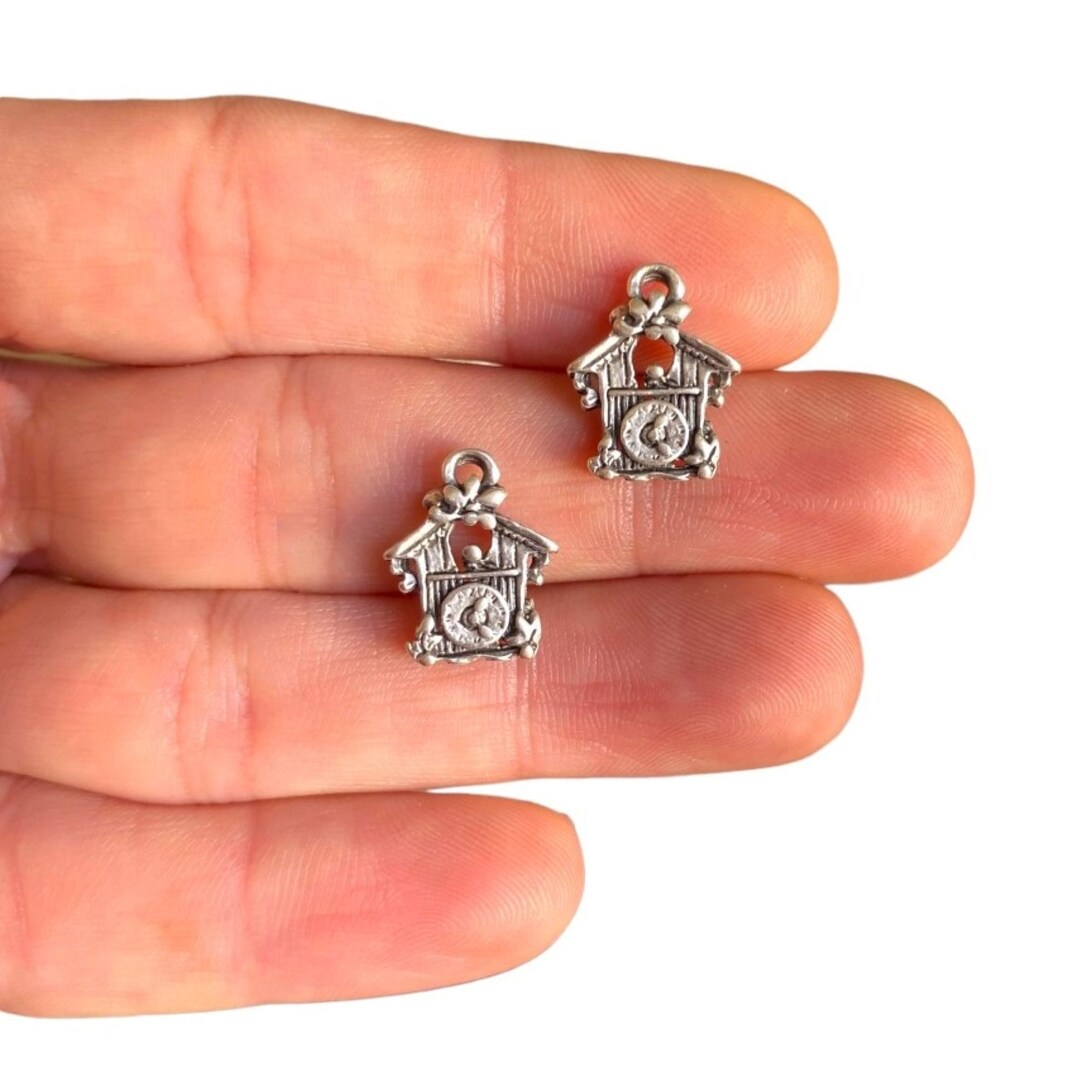 2 Silver Cuckoo Clock Charm Antique Silver Plated Clock Pendant Clock ...