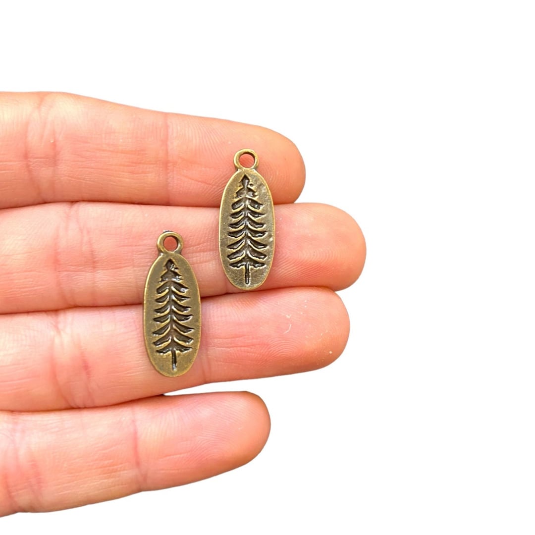 5 Bronze Pine Tree Charm - Antique Bronze Plated Evergreen Pendant ...