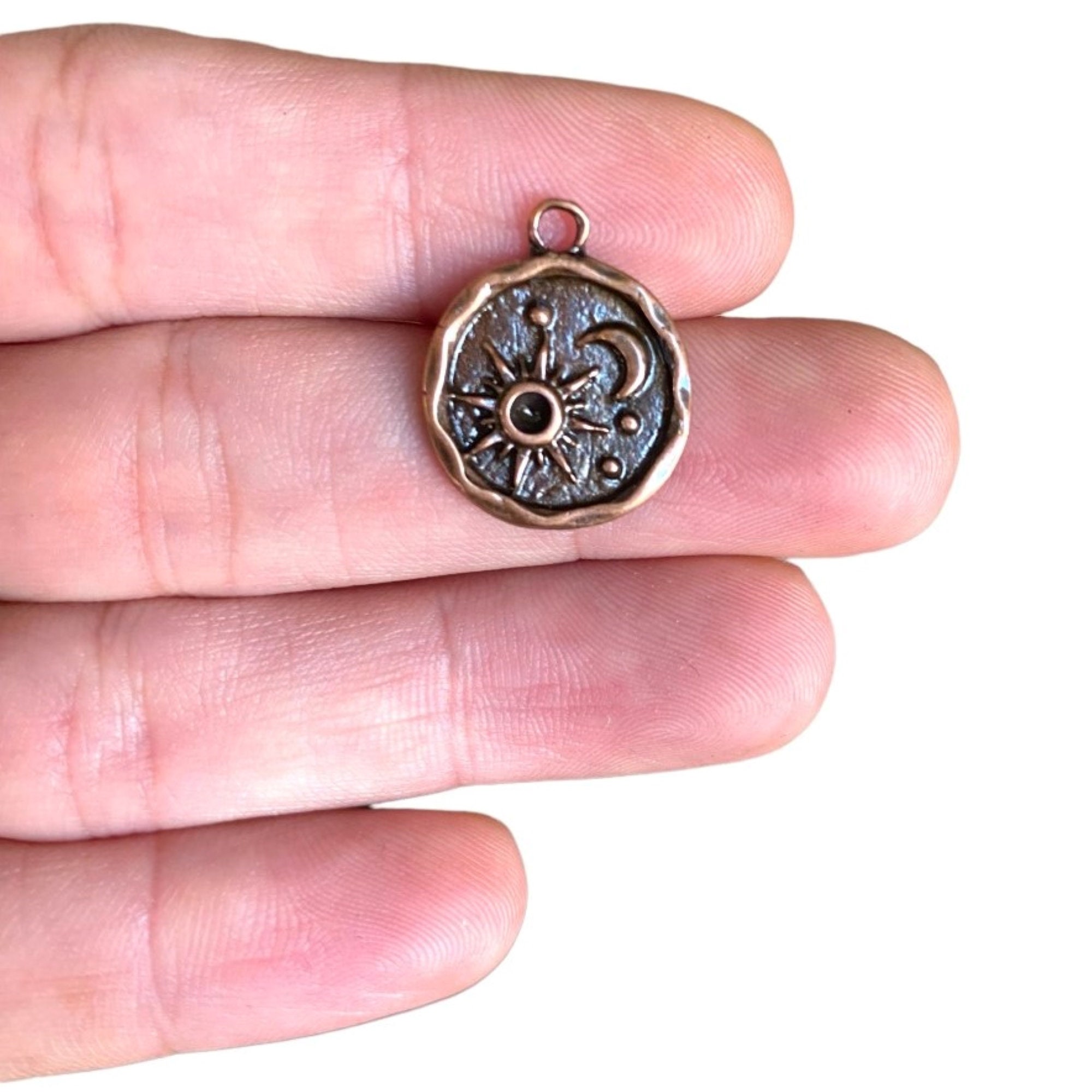 2 Copper Moon Charms Antique Copper Plated Moon Pendant Star Charms ...