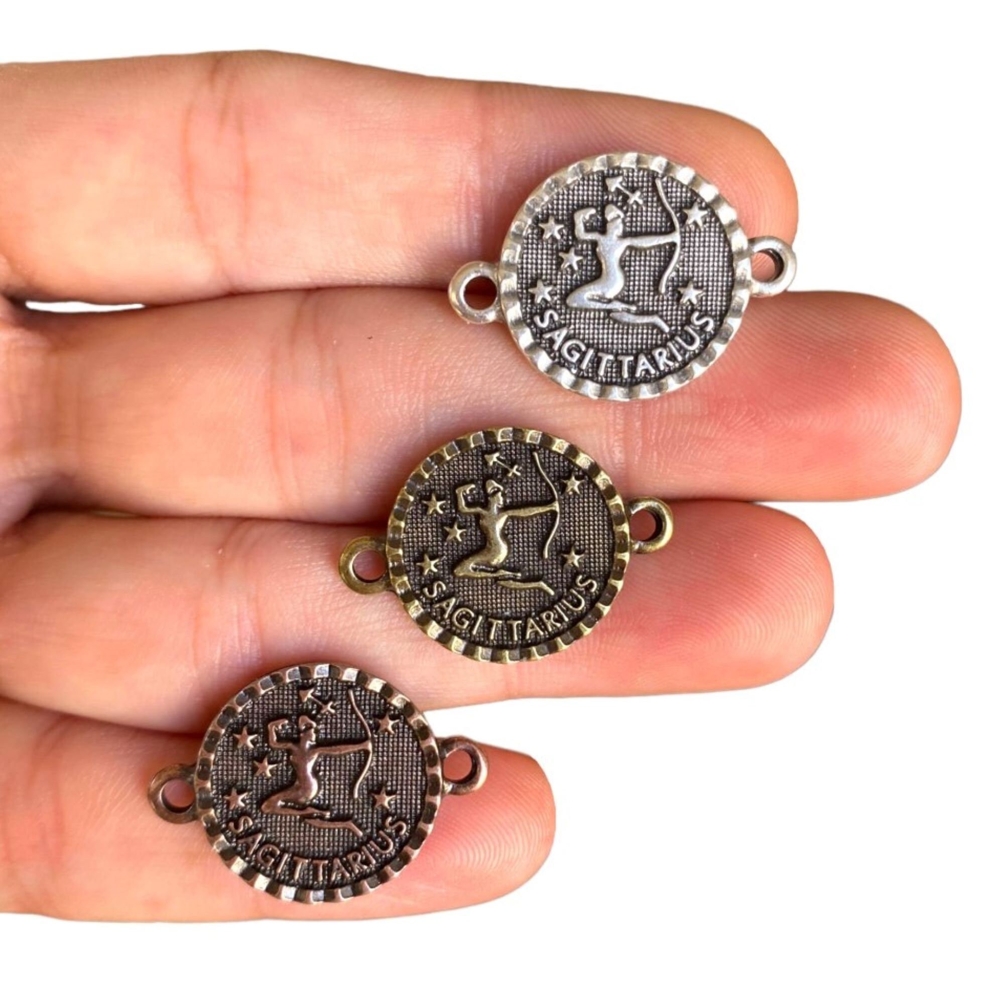 Silver Zodiac Sign Connector Antique Silver Plated Sagittarius Charms ...