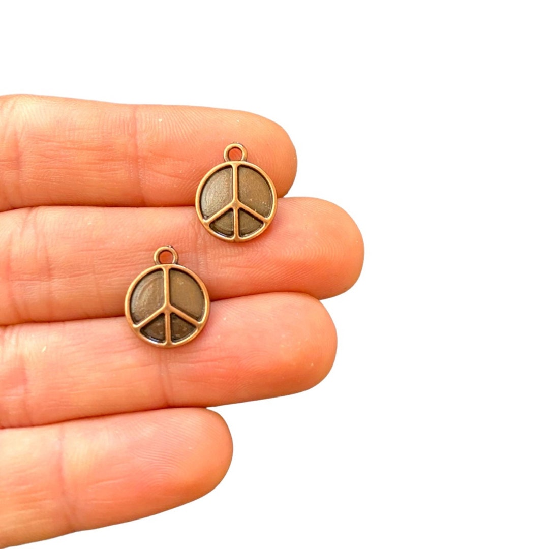 10 Copper Peace Sign Charms - Antique Copper Plated Peace Pendant ...