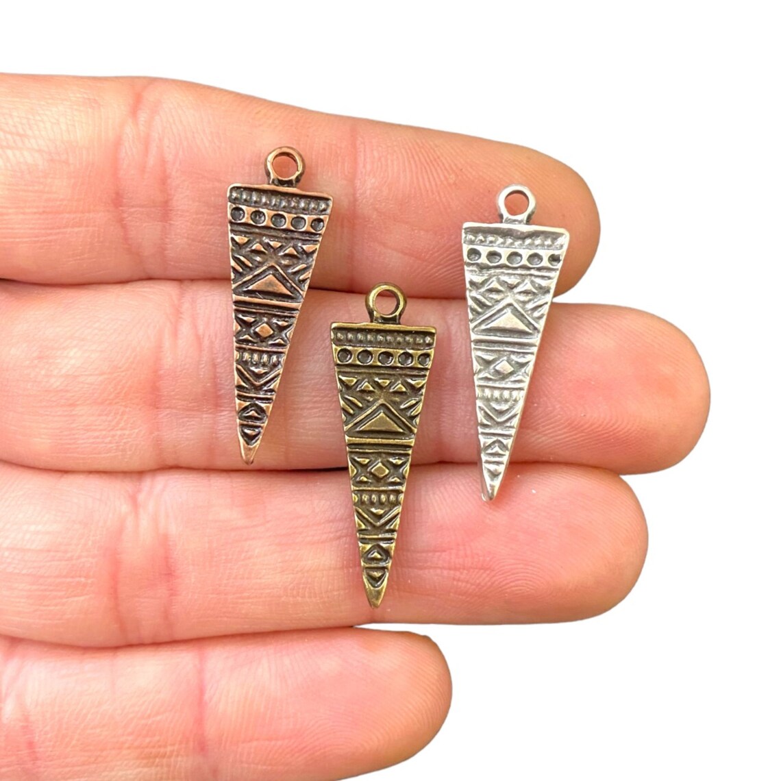 2 Silver Ethnic Triangle Charms Triangle Pendant Antique Silver Plated ...