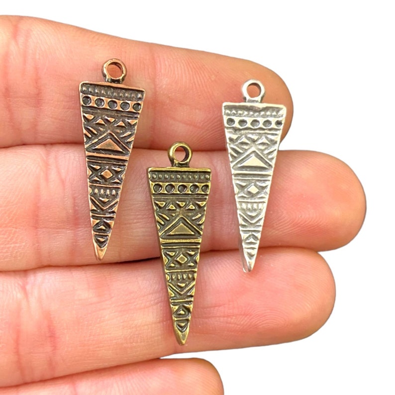 2 Silver Ethnic Triangle Charms Triangle Pendant Antique Silver Plated ...