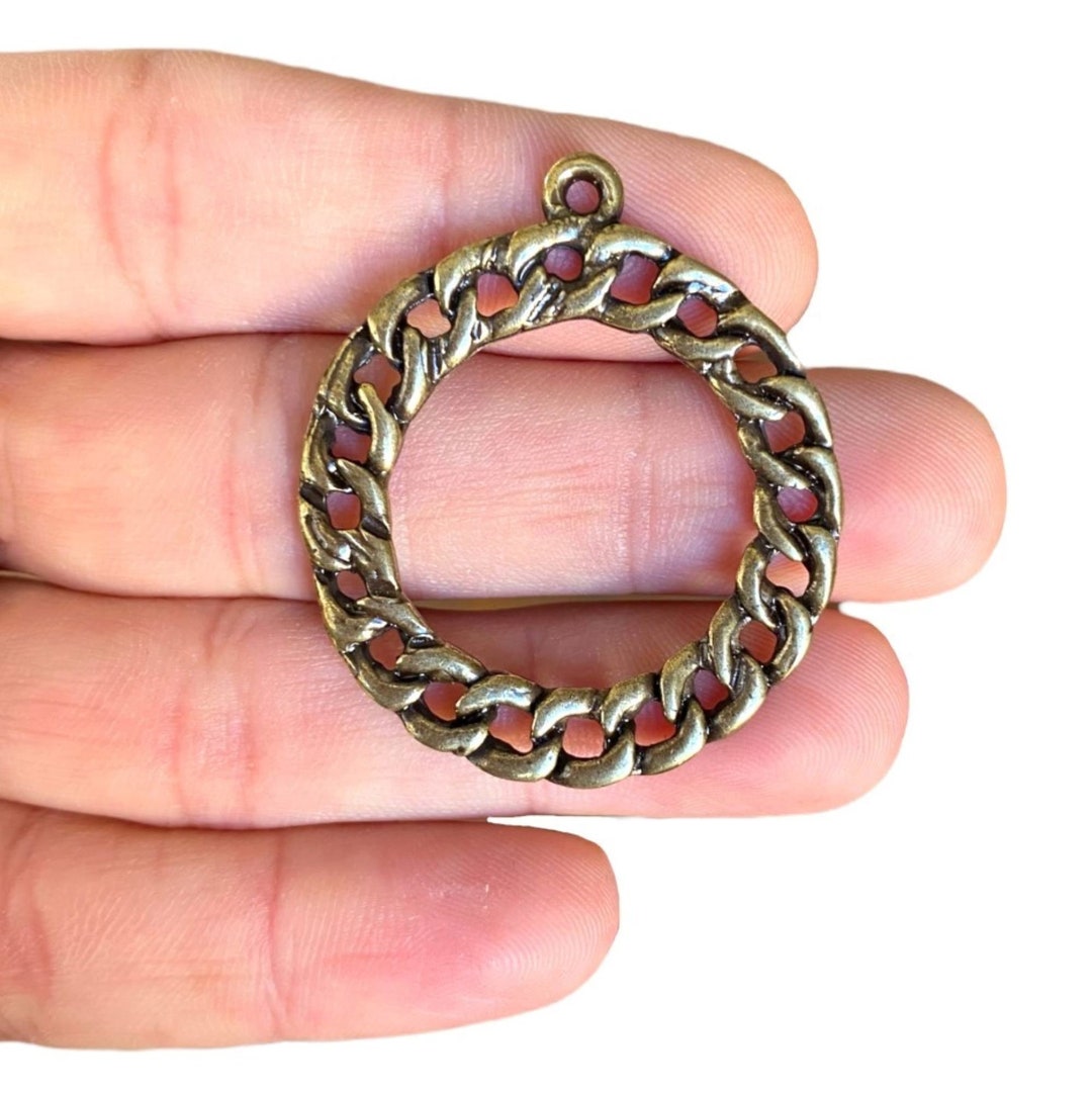 Bronze Round Chain Charm - Antique Bronze Plated Chain Round Pendant ...