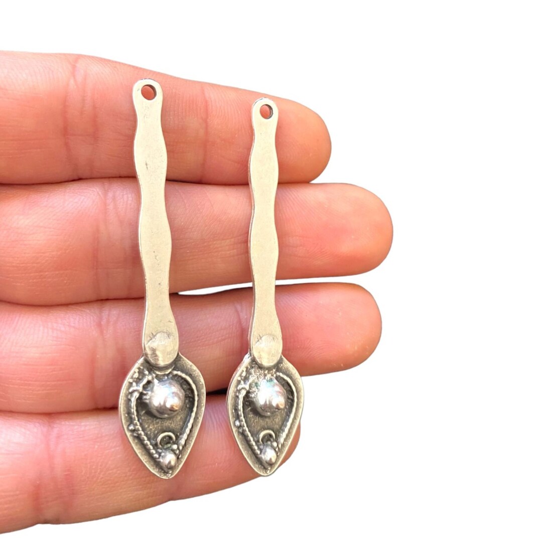 2 Silver Hammered Ethnic Charm - Antique Silver Plated Hammered Spoon ...