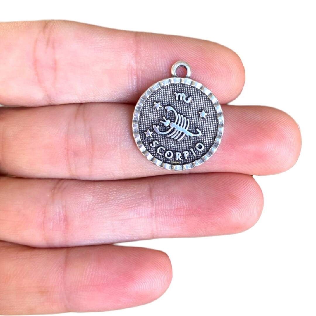 Silver Scorpio Charm - Zodiac Sign Pendant - Antique Silver Plated ...