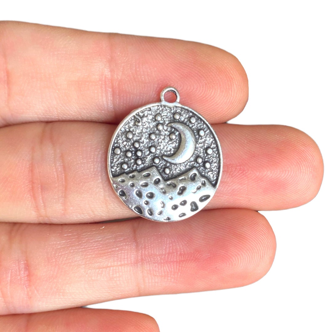 Silver Moon Charm Antique Silver Plated Mountain Charms Moon Pendant ...