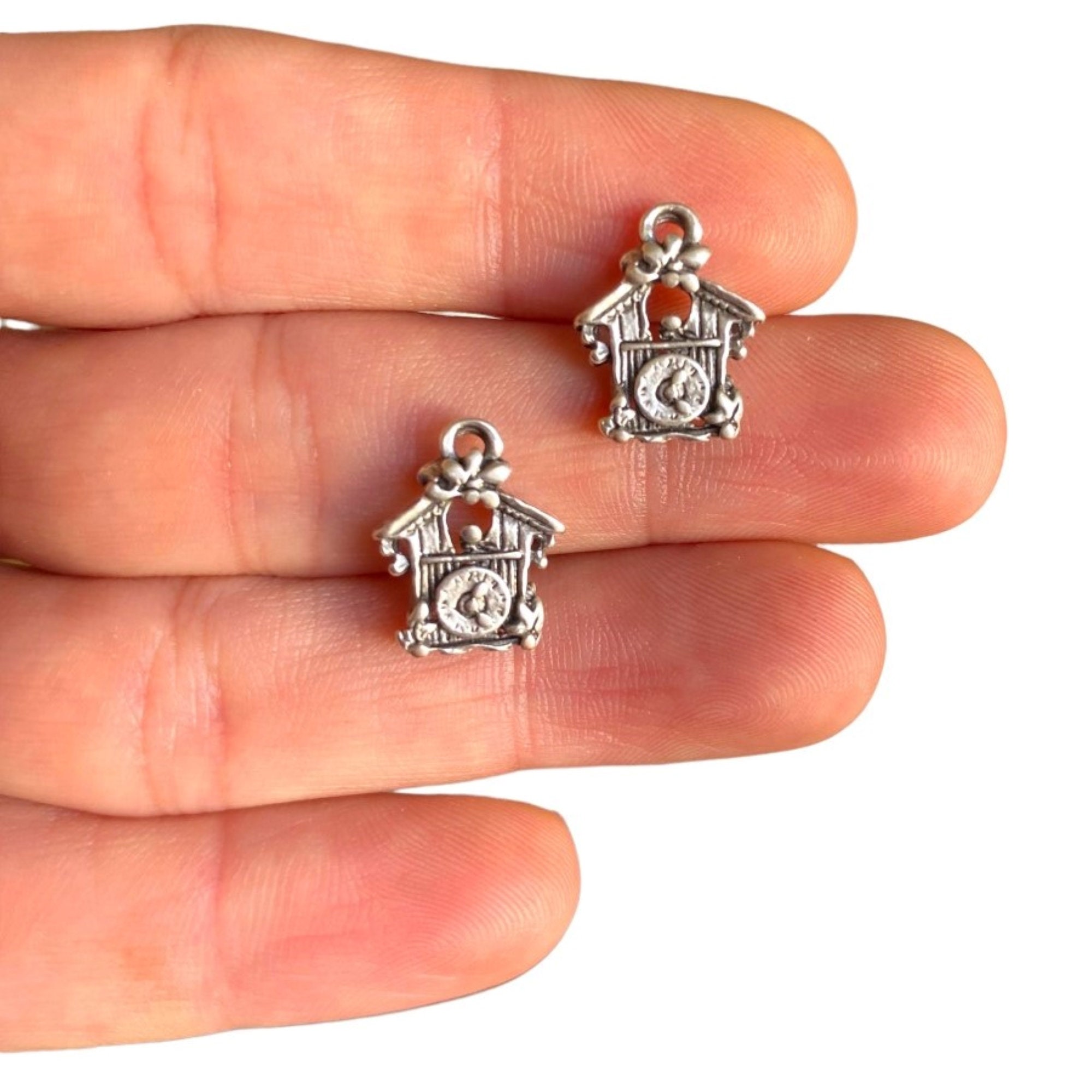 2 Silver Cuckoo Clock Charm Antique Silver Plated Clock Pendant Clock ...